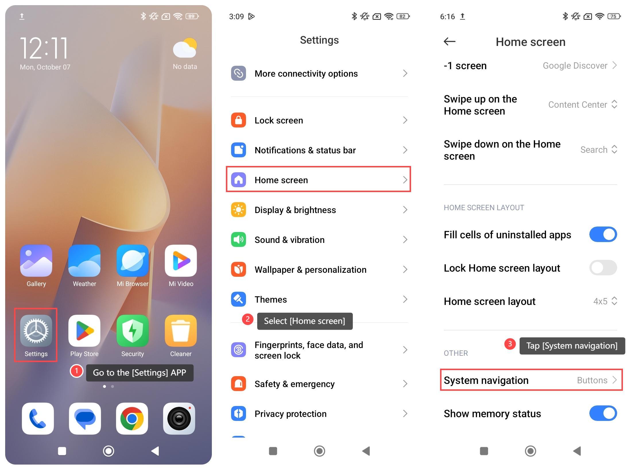 How to manage the system navigation on the Redmi 13C?
