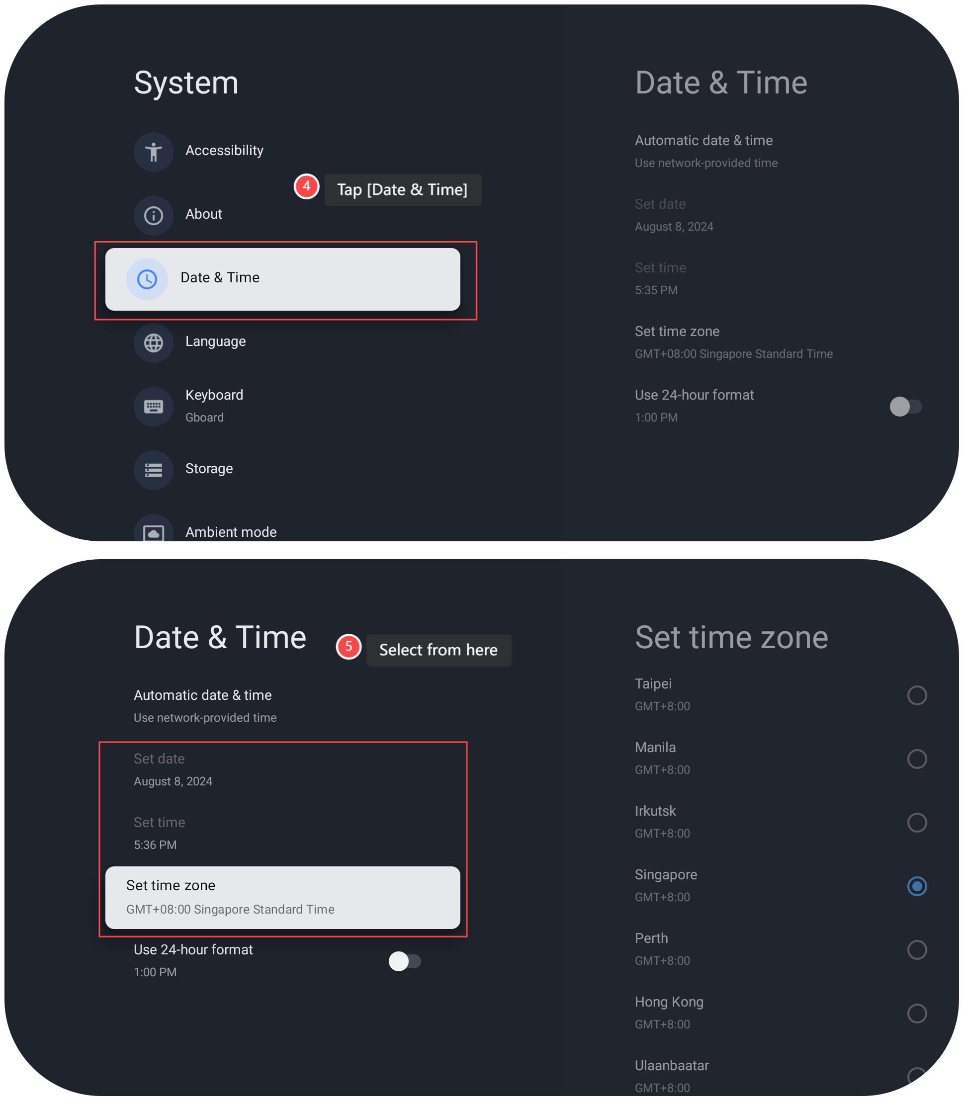 How to set the date, time and time zone on the Xiaomi TV A 65 2025?