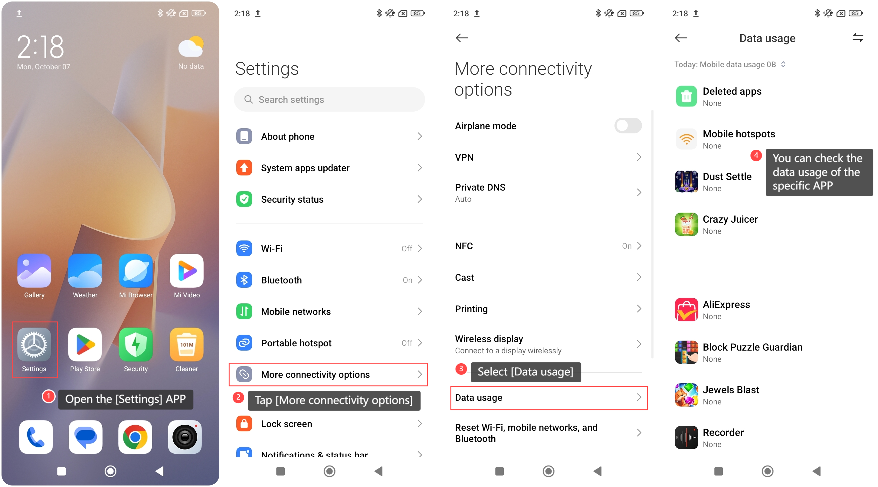 How to check data usage on the Redmi 13C?
