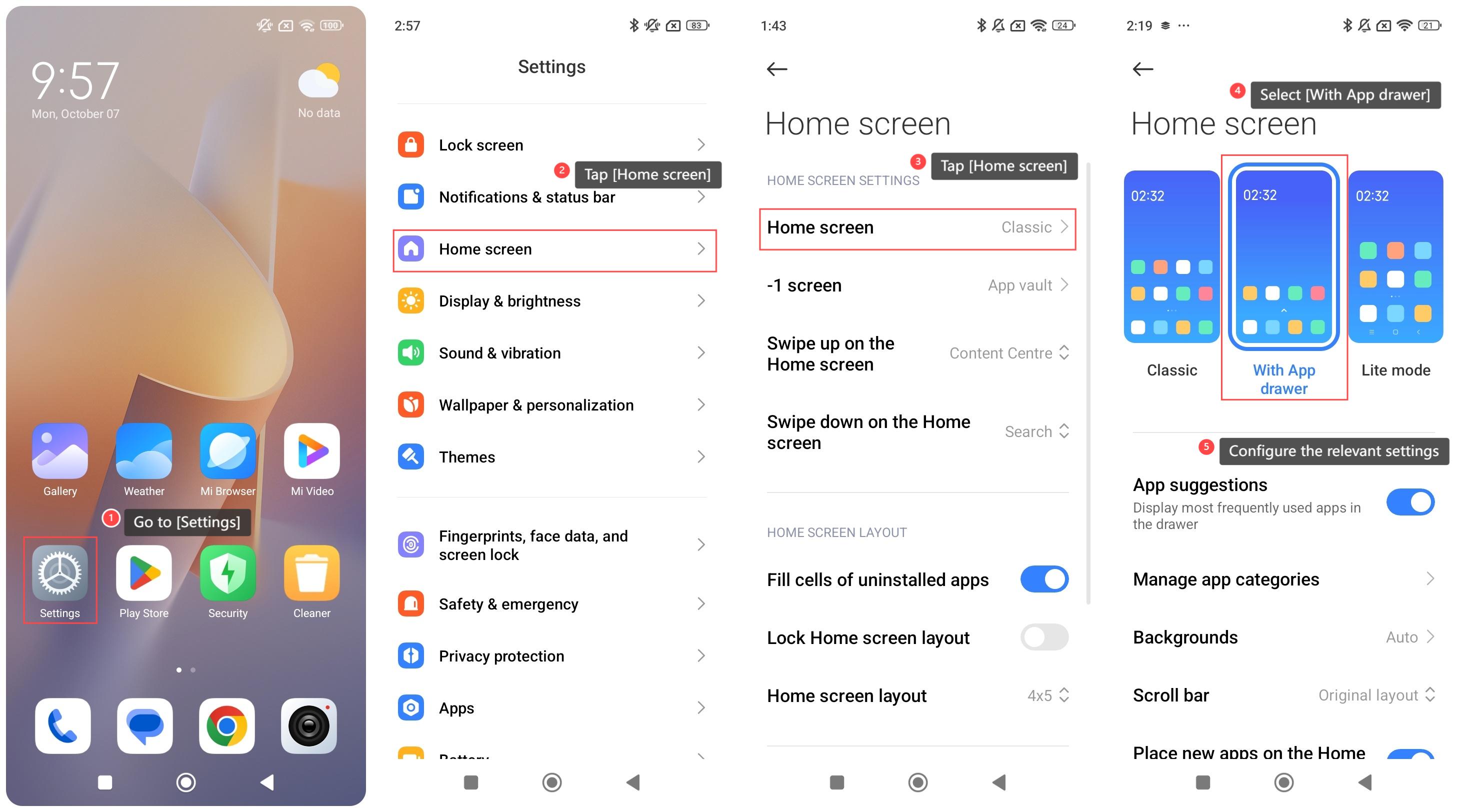 如何使用 Redmi 13C 上的APP抽屜？