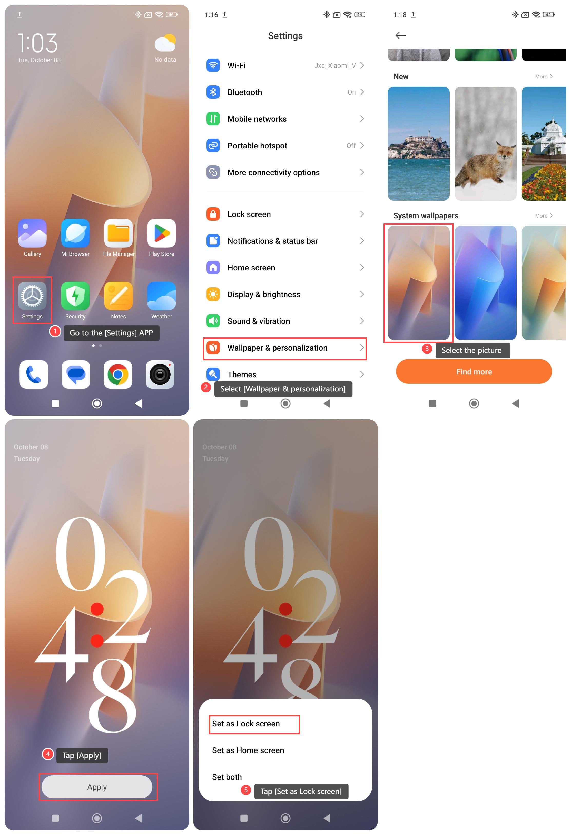 How to set the lock screen wallpaper on the Redmi 13C 5G?
