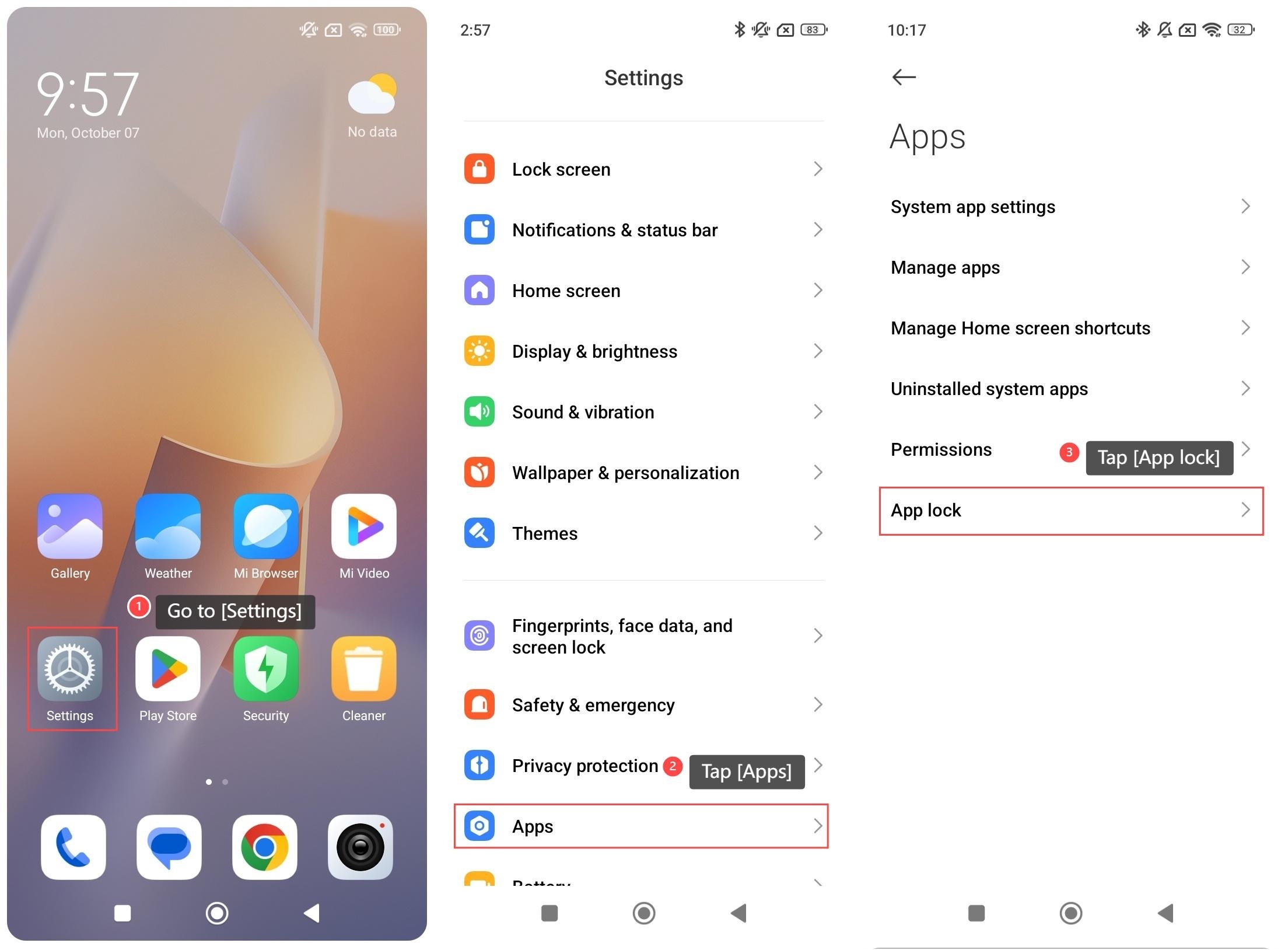 How to set the Lock settings of App lock on the Redmi 13C 5G?