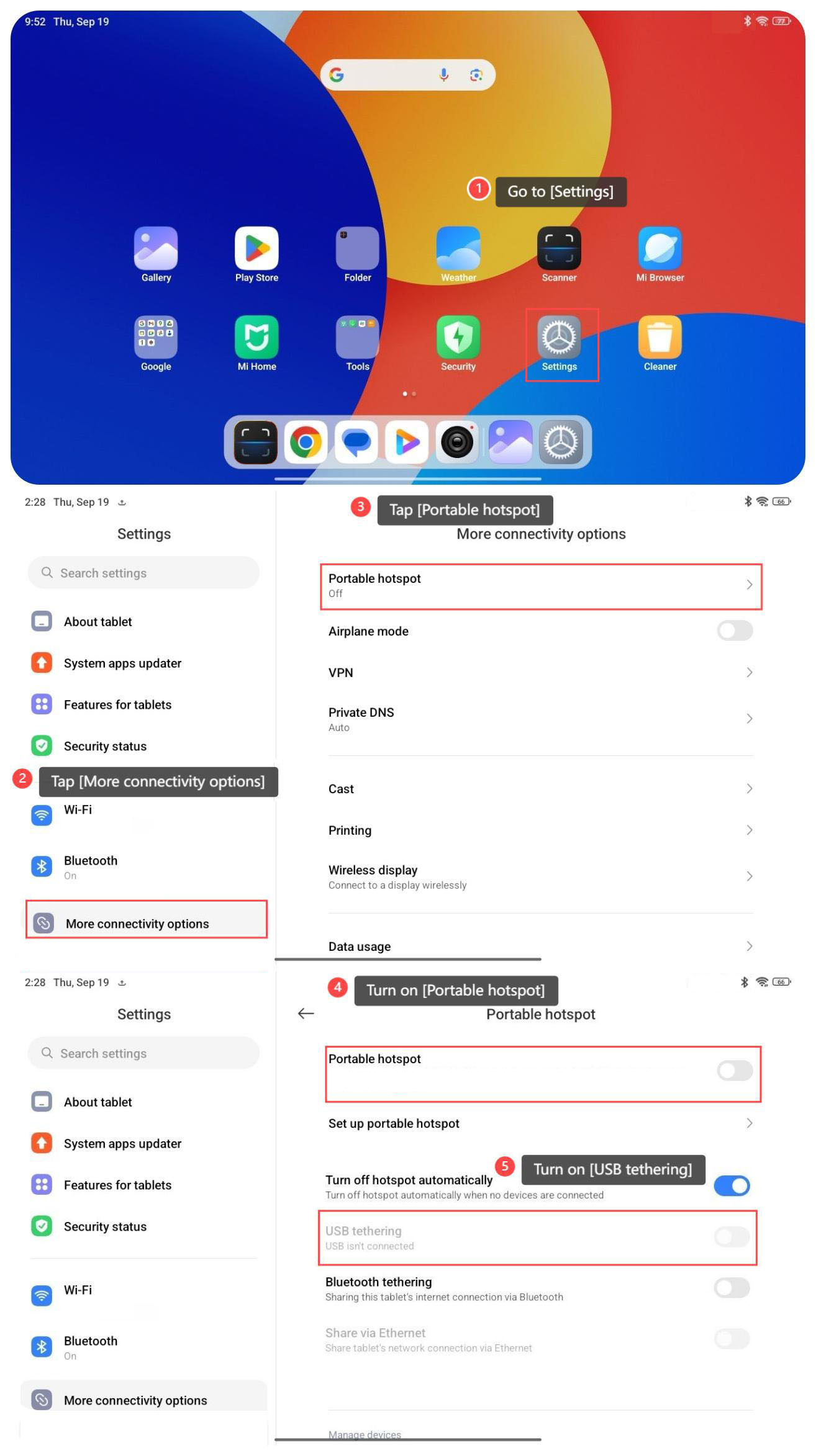 Bagaimana cara berbagi hotspot Redmi Pad SE 8.7 melalui USB?