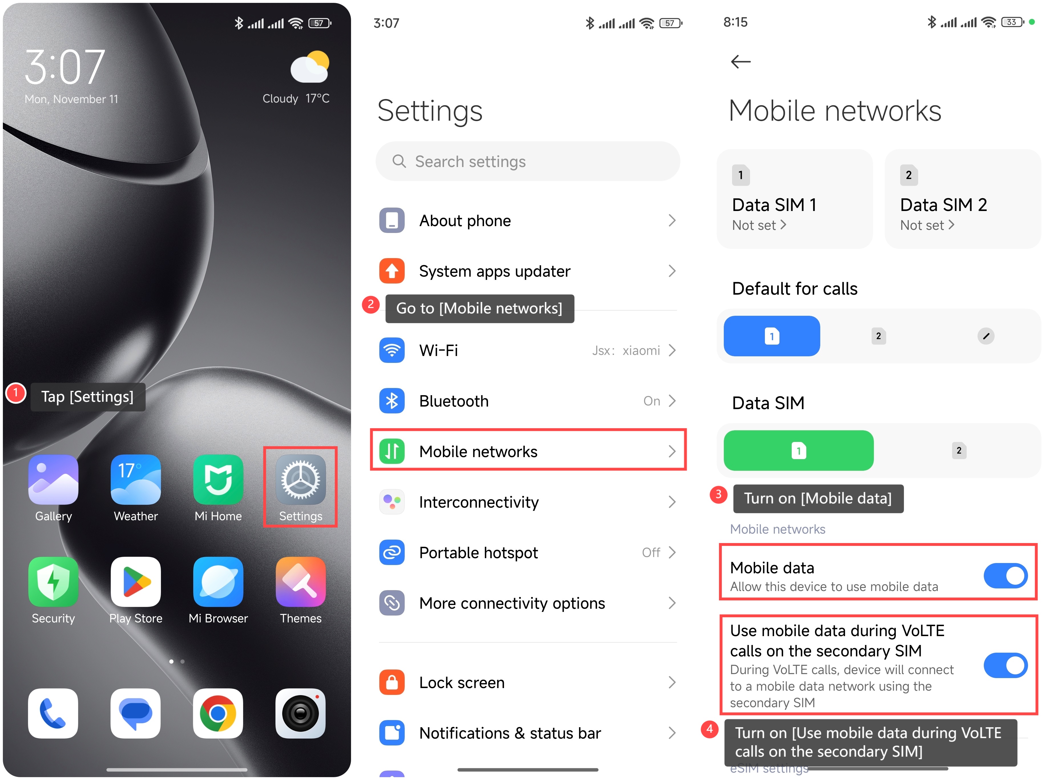 จะใช้ข้อมูลมือถือบนซิมรองระหว่าง VoLTE บน Xiaomi 14T ได้อย่างไร