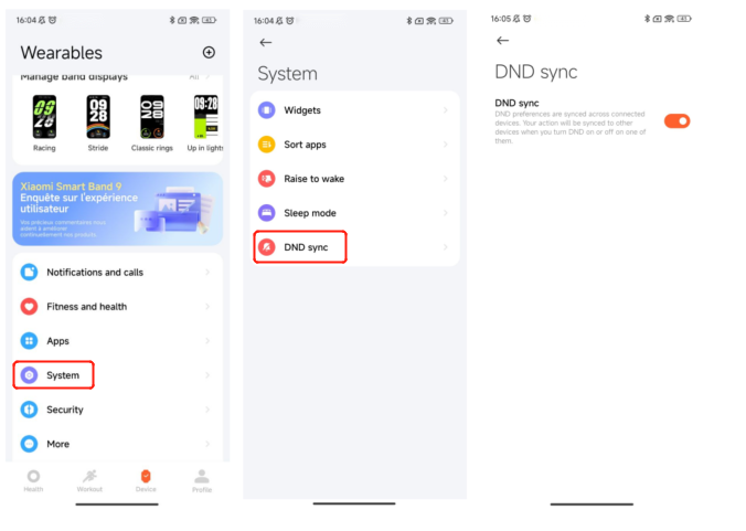 How to enable the Do Not Disturb synchronization of the Xiaomi Smart Band 9 Active?