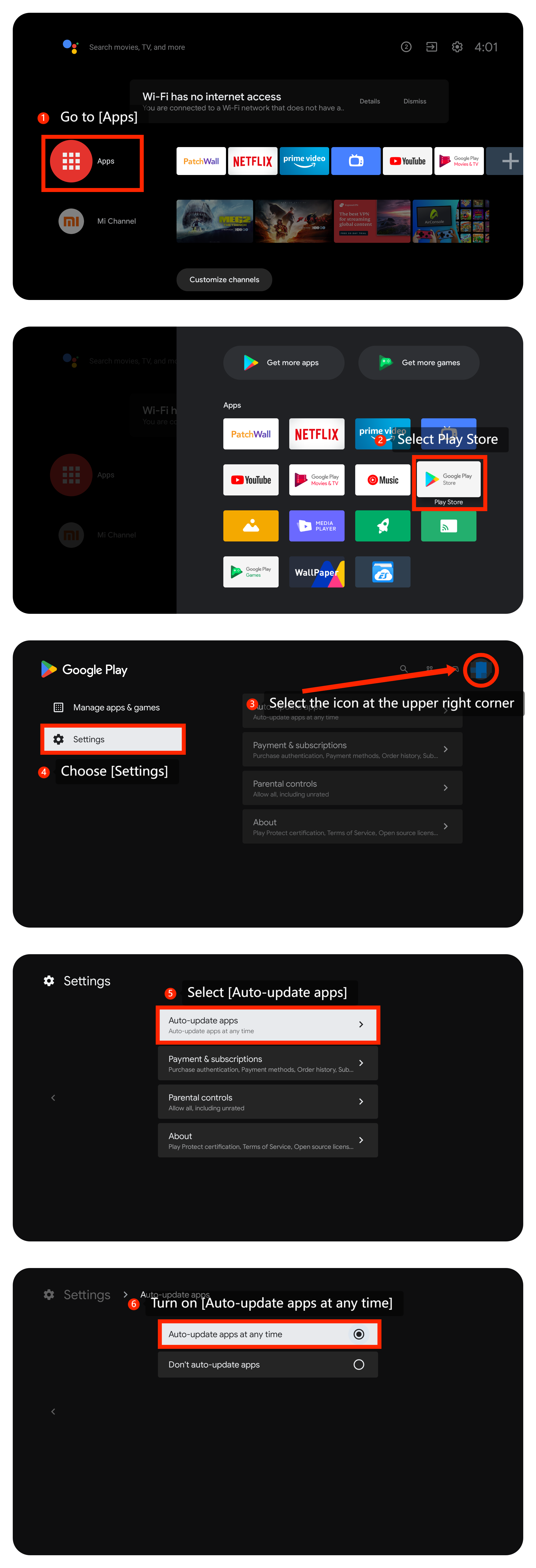 What to do if the Mi TV 4 32 cannot automatically update software or apps?