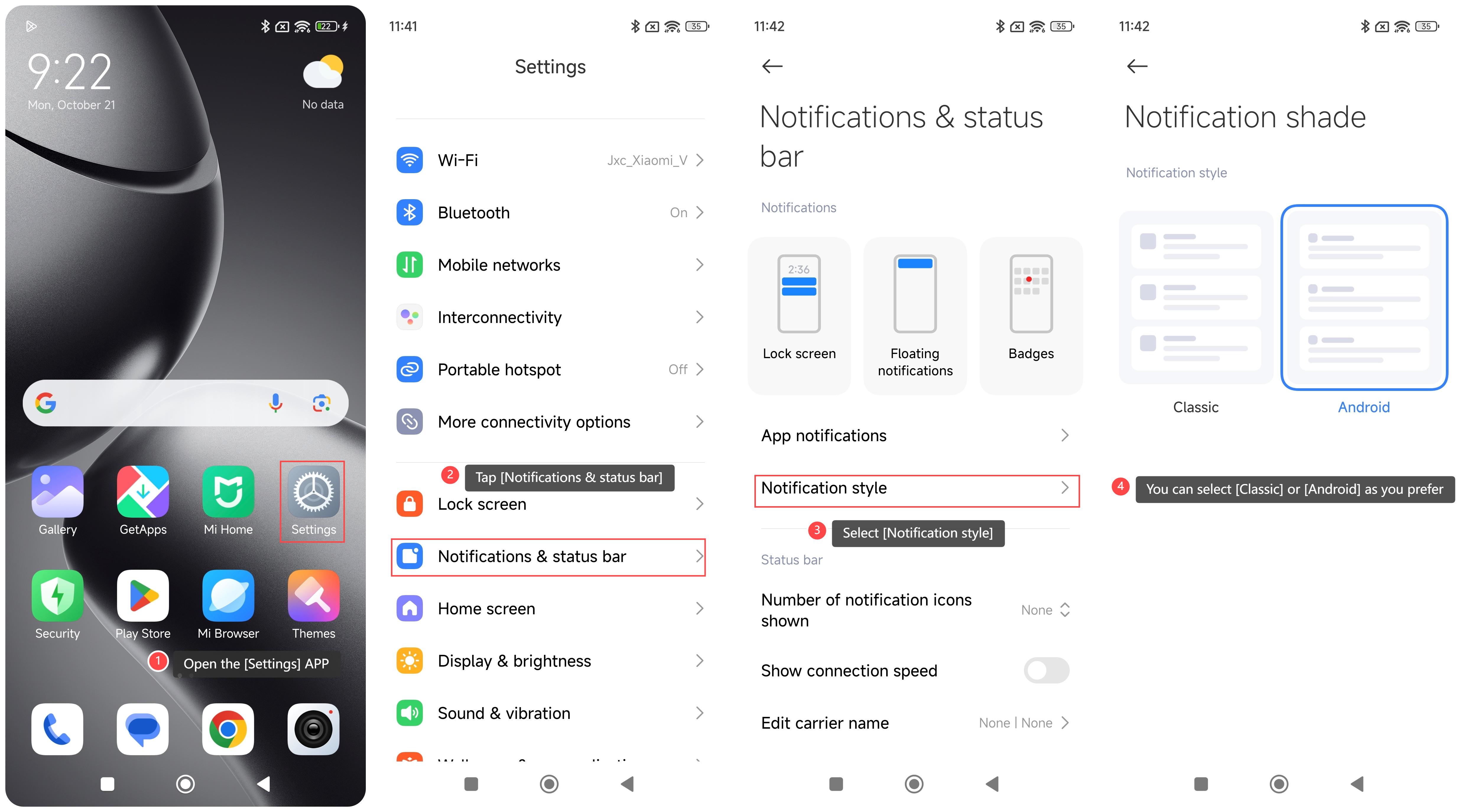 How to manage notification shade style on the Xiaomi 14T?