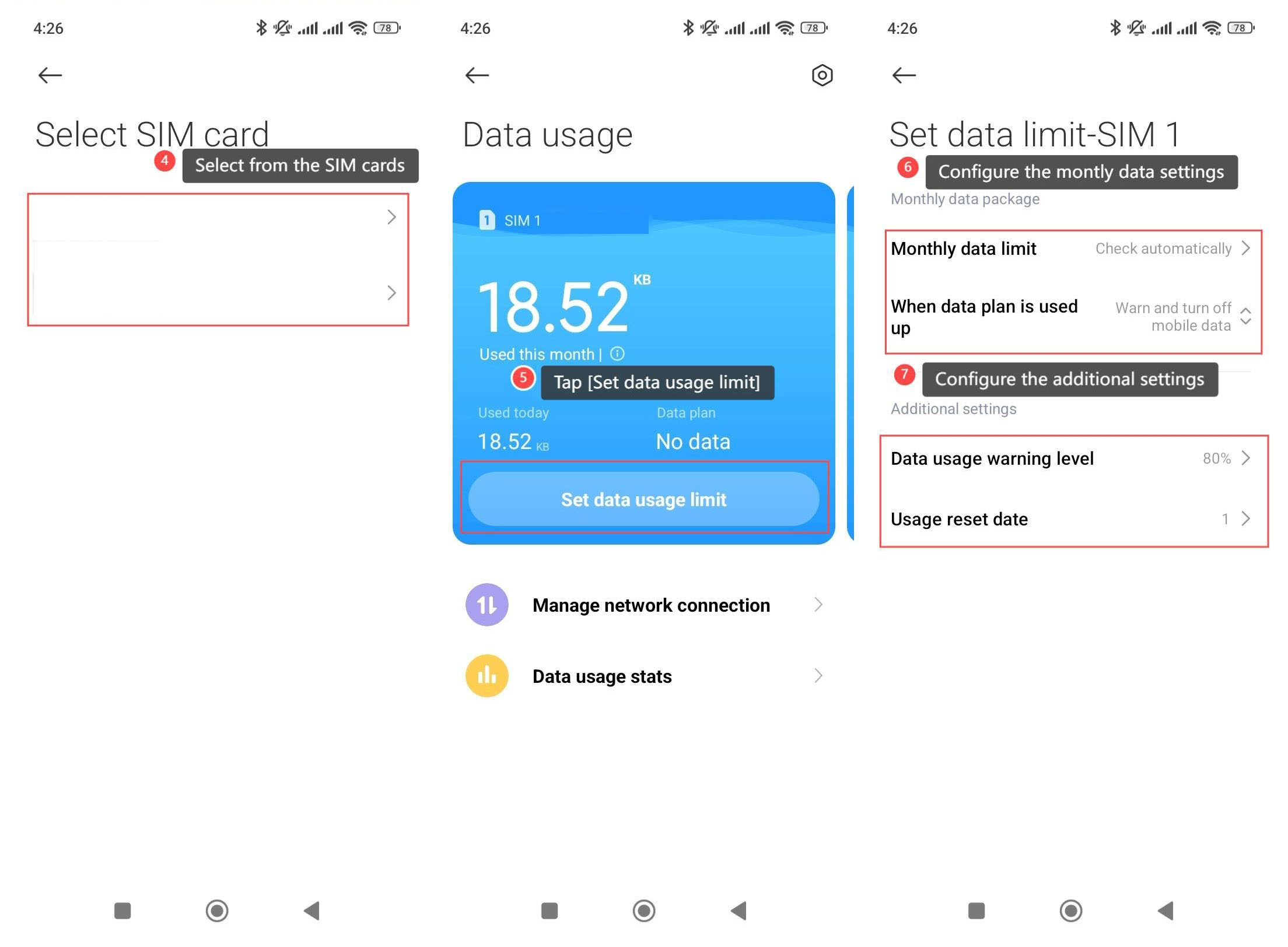 How to control the calls and data usage on the Redmi 13C?