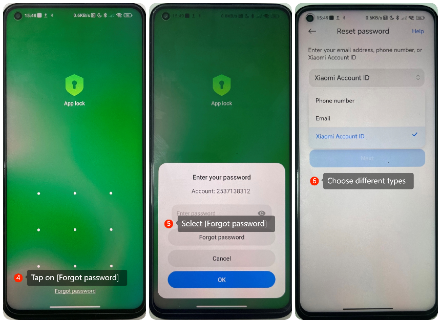 What to do if the App lock password has been forgotten on the Redmi 9T?