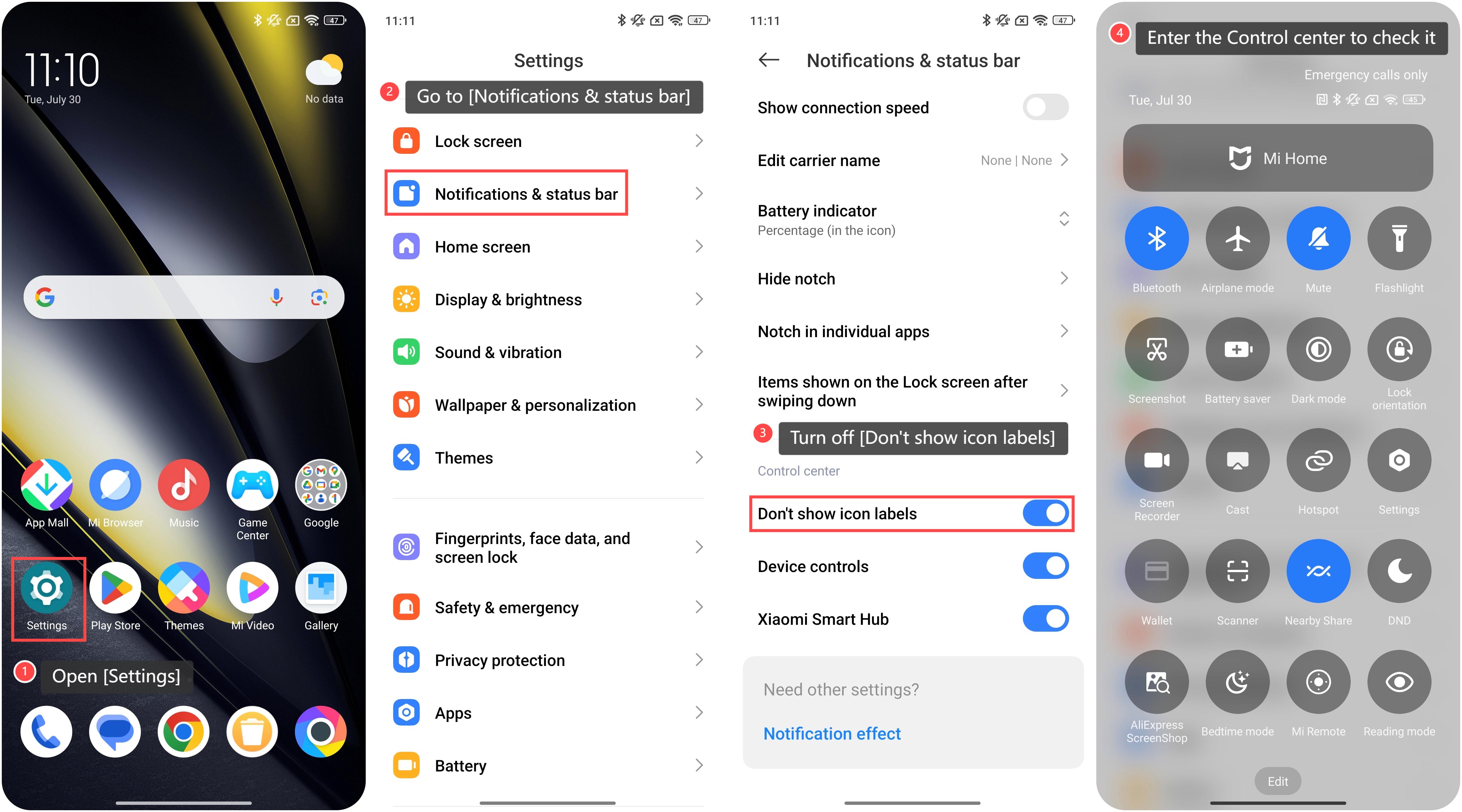 How to show the icon labels on the Control center of the POCO F6? | Xiaomi UK
