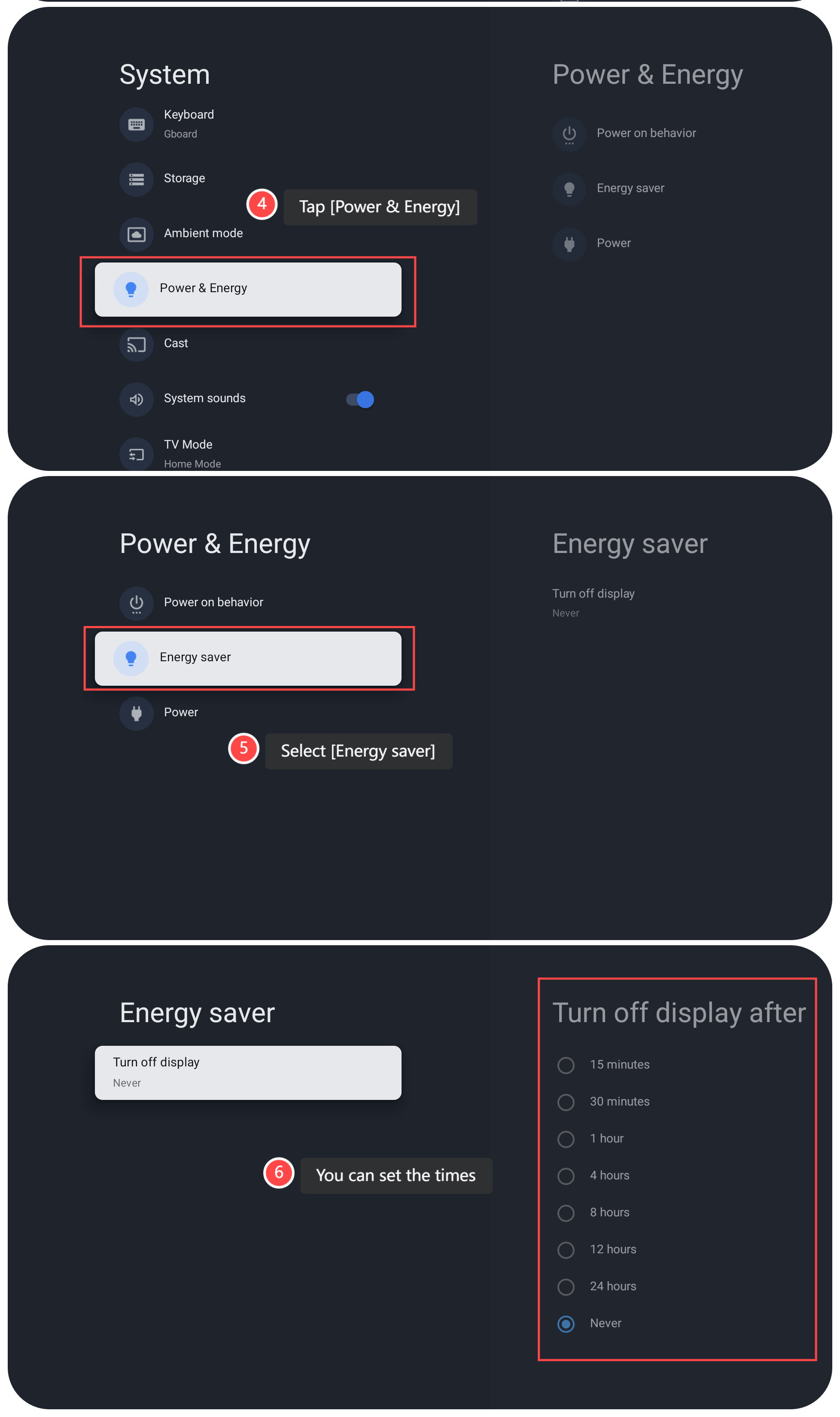 How to enable Energy saver mode on the Xiaomi TV A 55 2025?
