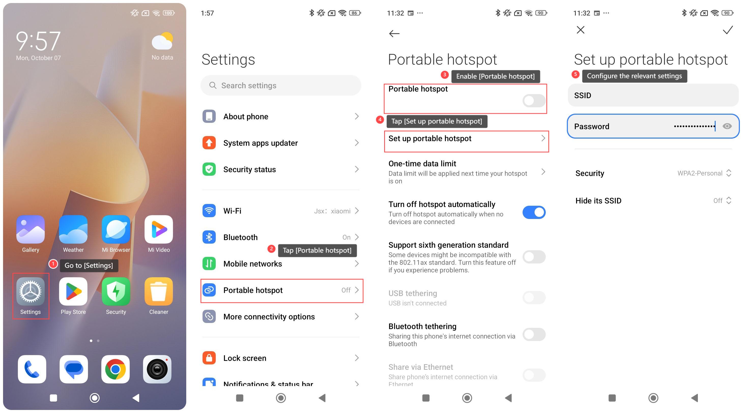 How to set up a portable hotspot on the Redmi 13C 5G?