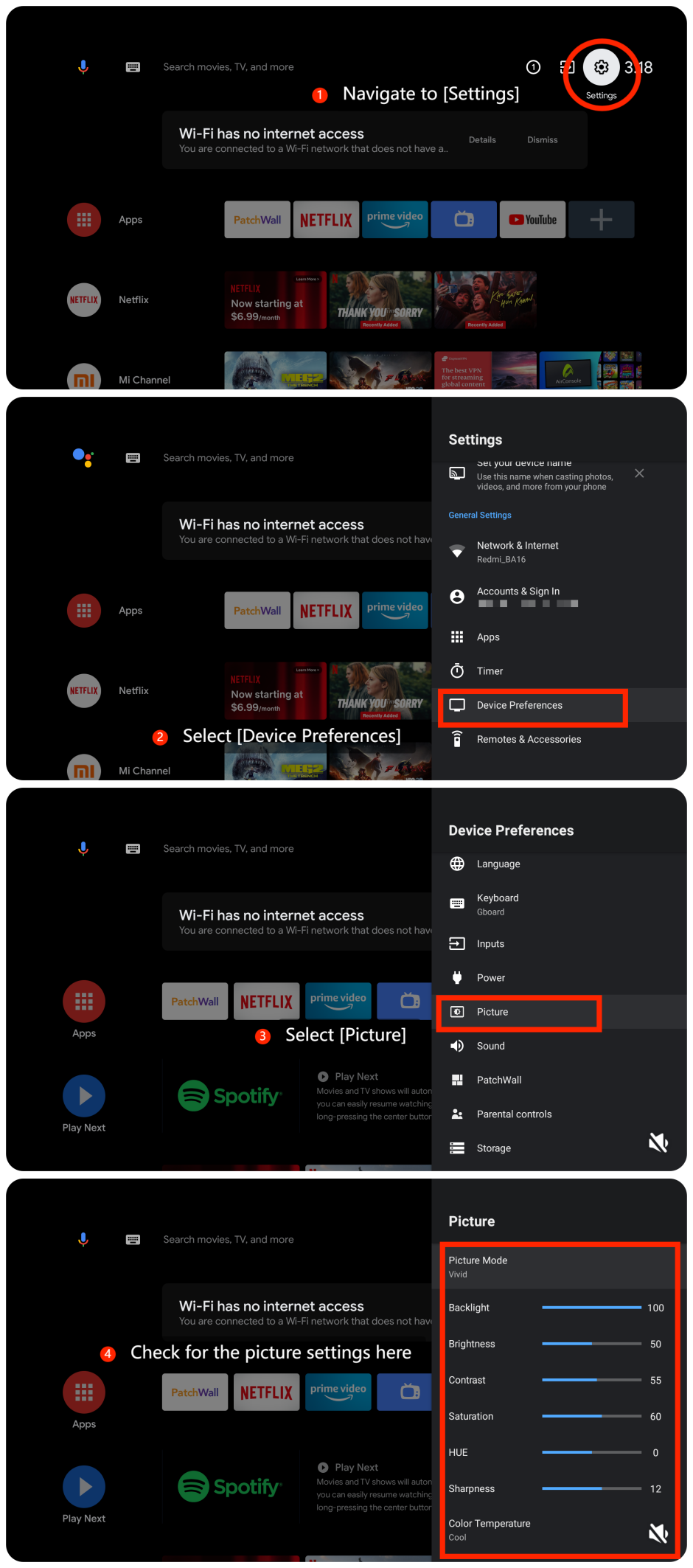 Mi TV 4 55の画面の端が暗い、または表示が不完全な場合はどうすればよいですか?