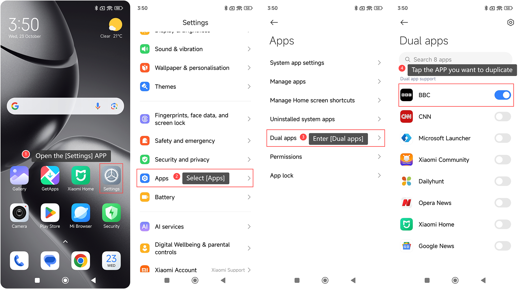 How to use Dual APPs on the Xiaomi 14T?